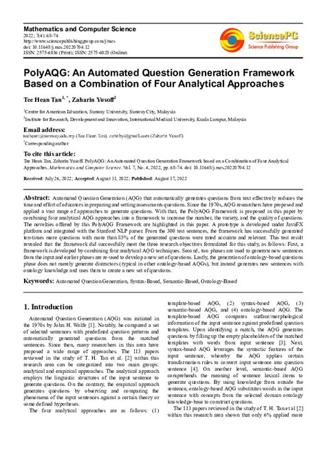 Pdf Polyaqg An Automated Question Generation Framework Based On A Combination Of Four