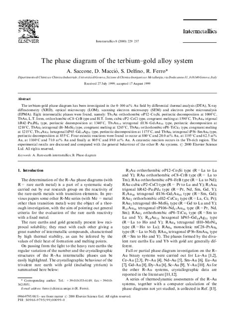 Pdf The Phase Diagram Of The Terbiumgold Alloy System
