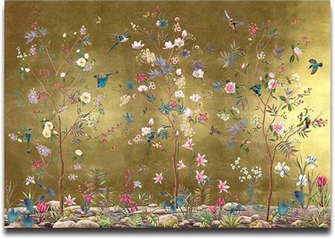 Papier Peint Panoramique Oiseau Et Fleur Style Vintage Papier Peint