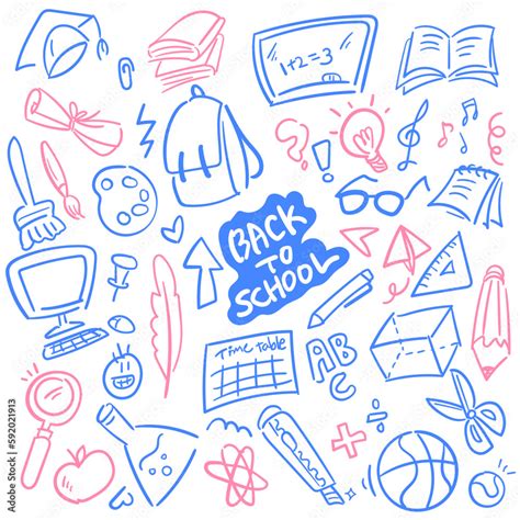 손으로 그린 학교 일러스트 세트 Stock Vector Adobe Stock