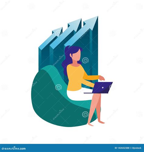 Business Woman Sitting With Laptop Stock Vector Illustration Of Computer Corporate 142652388