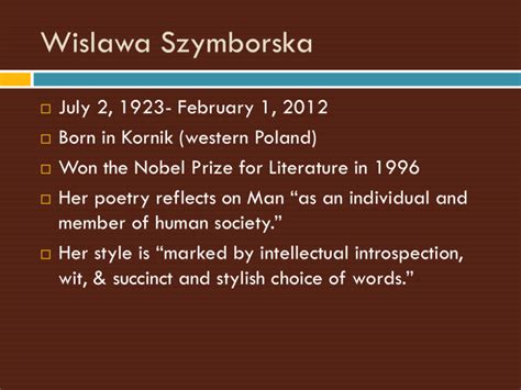 Wislawa Szymborska Life Poetry And Literary Conventions