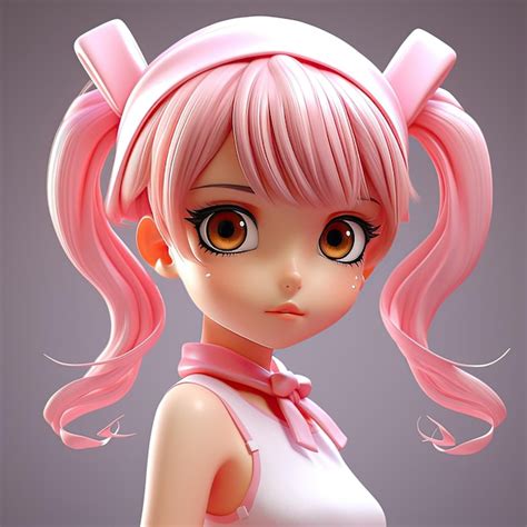 Chica De Anime Rosa Sexy Con Ojos Grandes Ilustración De Pelo De Cola