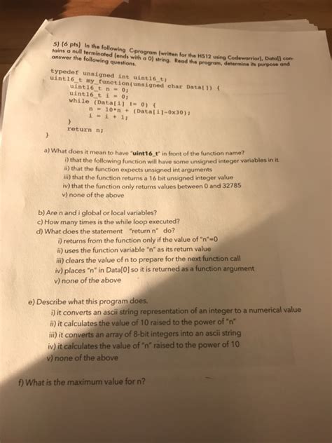 Solved 5 6 Pts In The Following Cprogram Writen For The