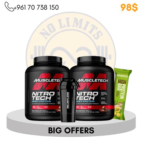 2 Nitrotech Whey Protein Protein Barshaker No Limits Supplements