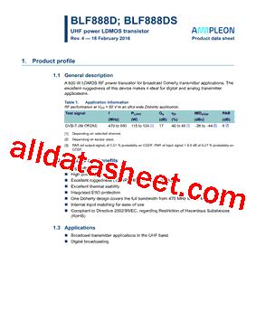Blf888ds Datasheet Pdf Ampleon Netherlands B V