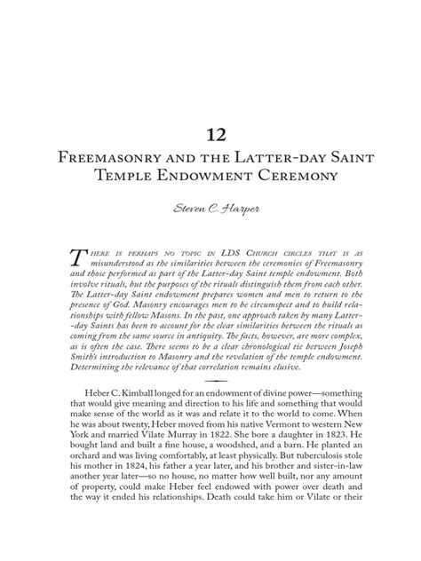 Freemasonry And The Latter Day Saint Temple Endowment Ceremony