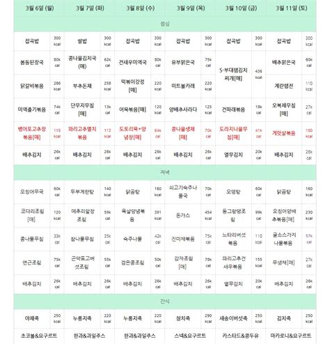 2023년 3월 첫째 주 식단표 강서 봄연세데이케어센터 강서구 양천구 주간보호센터 데이케어센터 노인유치원
