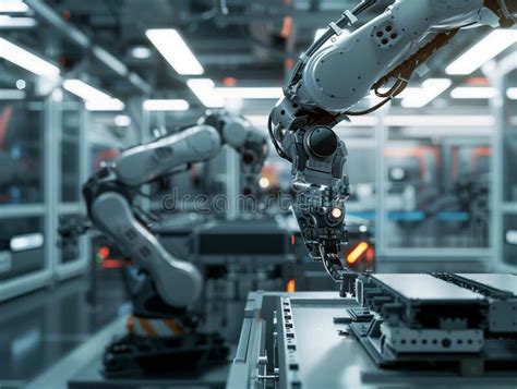 Industrial Robots Operating On Manufacturing Line Stock Illustration Illustration Of System