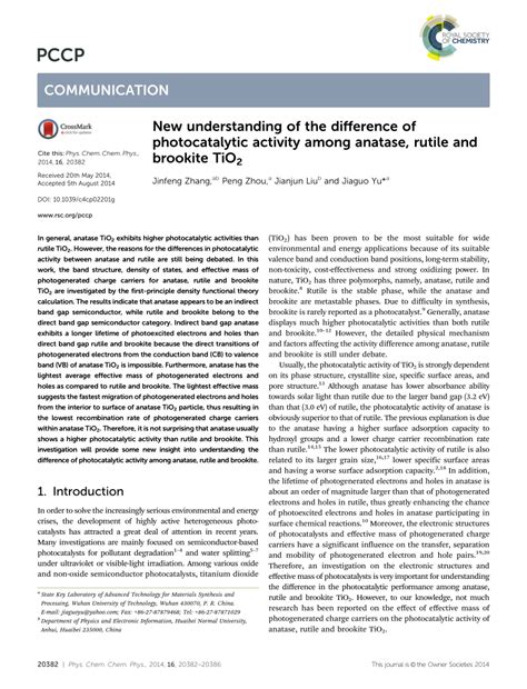 Pdf New Understanding Of The Difference Of Photocatalytic Activity Among Anatase Rutile And