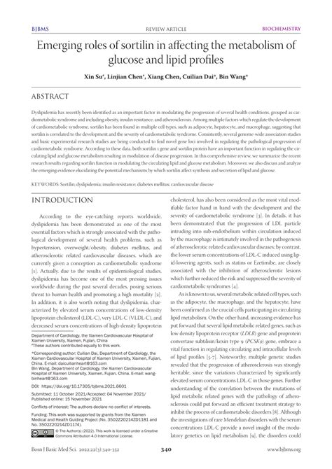 PDF Emerging Roles Of Sortilin In Affecting The Metabolism Of Glucose And Lipid Profiles