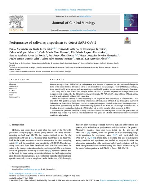 Pdf Performance Of Saliva As A Specimen To Detect Sars Cov 2