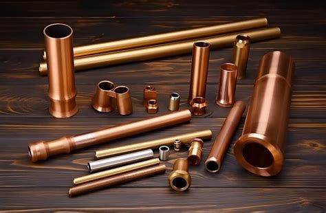 Premium Ai Image Brass Pipe Copper Pipe Copper Piping Fittings On Wooden Background
