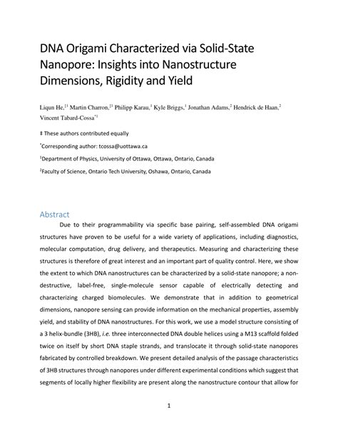 Pdf Dna Origami Characterized Via Solid State Nanopore Insights Into Nanostructure Dimensions