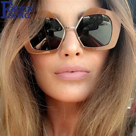 Foenixsong Semi Rimless Oversized Sunglasses Women Fashion Sun Glasses Ladies Brand Designer