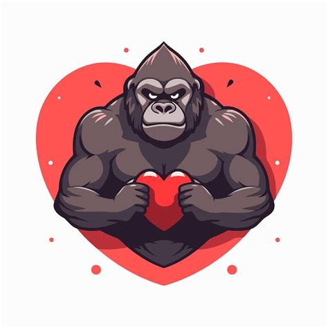 Premium Vector Gorilla Holding Red Heart Vector Illustration In