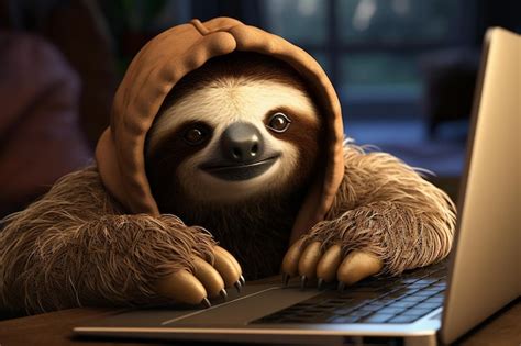 Premium Ai Image The Adorable 3d Sloth And Its Laptop