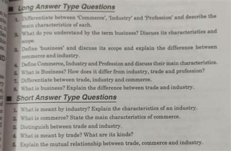 Long Answer Type Questions Differentiate Between Commerce Industry