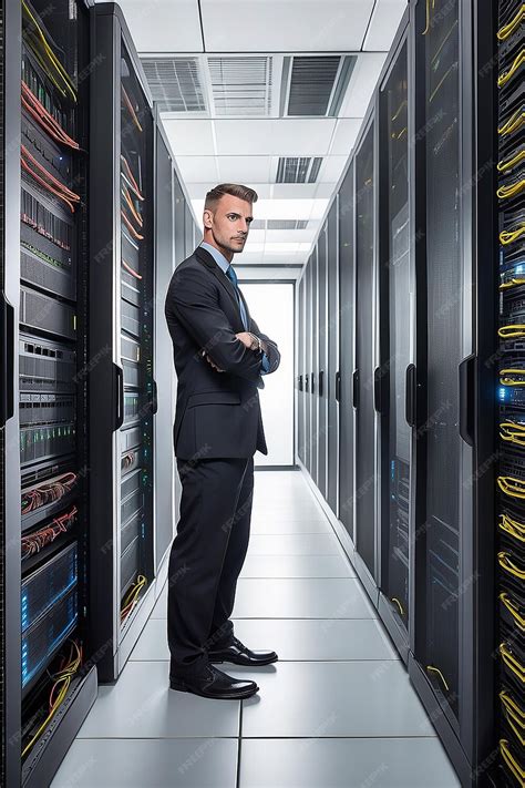 Premium Photo Professional Overseeing Data Center Server Racks