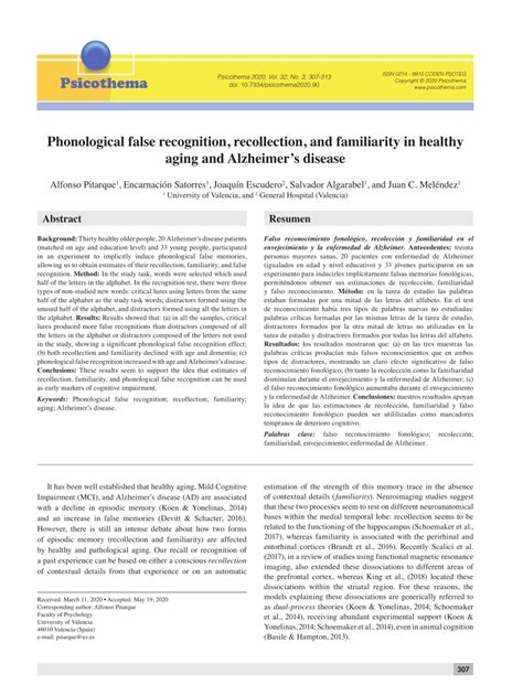 Pdf Phonological False Recognition Recollection And Familiarity In Healthy Aging And