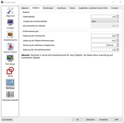 TechDraw Einstellungen für technische Zeichnungen FreeCAD