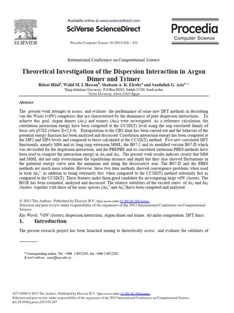 Theory Investigation Of The Dispersion Interaction In Argon Pdf
