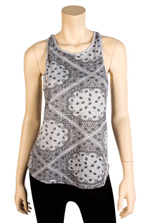 Womens Loose Fit Tank Top Bandana Print Racerback Relaxed Flowy