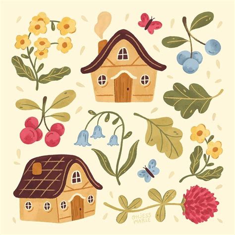 Wild Botanical Cottage Art Print Cottagecore Home Decor