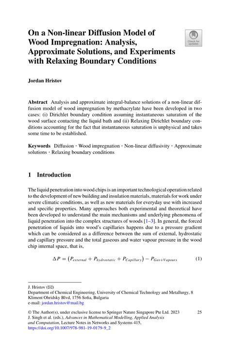 Pdf On A Non Linear Diffusion Model Of Wood Impregnation Analysis