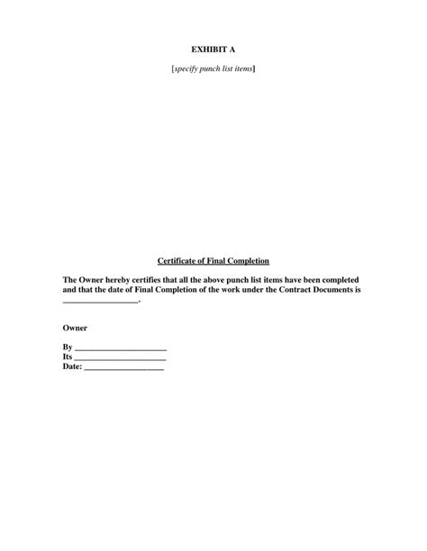 Certificate Of Substantial Completion In Word And Pdf Formats Page 2 Of 2