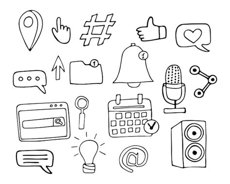 Premium Vector Doodle Web Icons Collection In Vector Hand Drawn Web Icons Collection In Vector