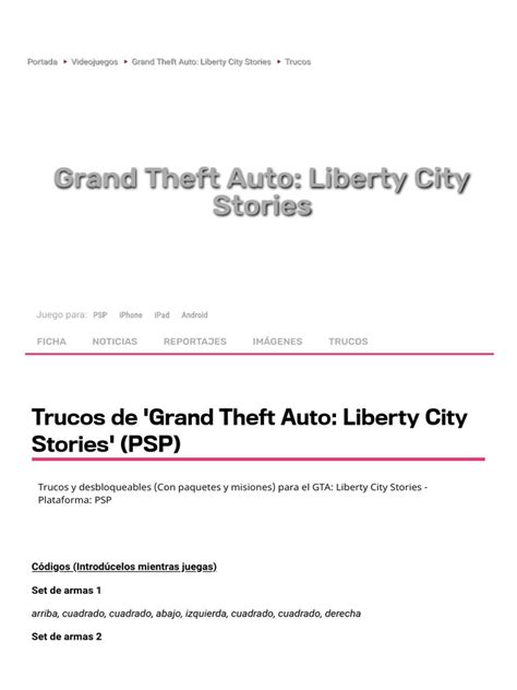 Trucos De Grand Theft Auto Liberty City Stories Para Psp Zonared Pdf