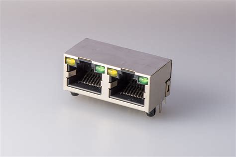 Shielded Rj45 Modular Jack Rj45 Female To Female Connector 8p8c 2 Port With Led Gold Plated