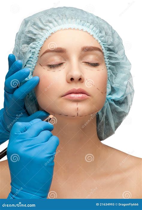 Female Face Before Plastic Surgery Operation Stock Image