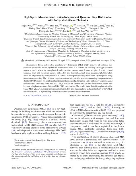 Pdf High Speed Measurement Device Independent Quantum Key