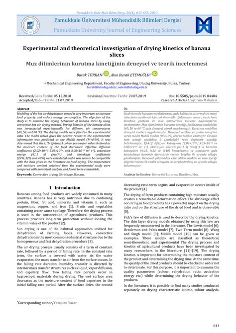Pdf Experimental And Theoretical Investigation Of Drying Kinetics Of