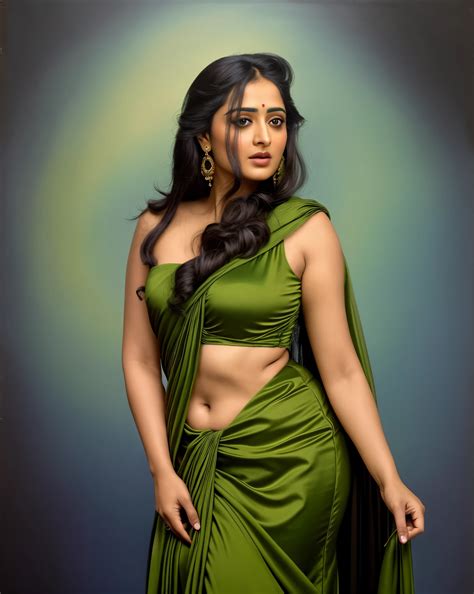 Anusha Hot Photoshoot In Green Sari Seaart Ai