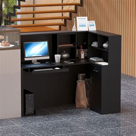 Timechee L Shape Wood Reception Desk With Register Stand Reception