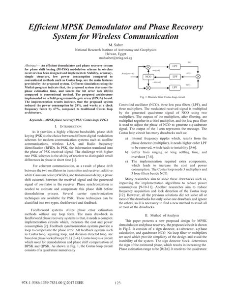 Pdf Efficient Mpsk Demodulator And Phase Recovery System For Wireless Communication