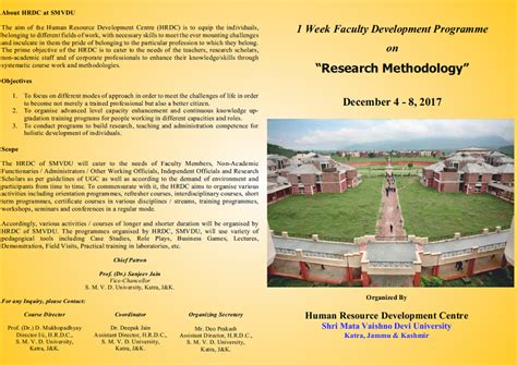 One Week Faculty Development Programme On Research Methodology Shri Mata Vaishno Devi