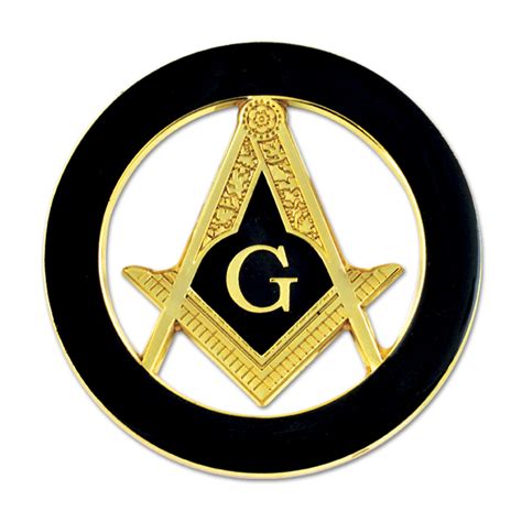 Square And Compass Round Masonic Auto Emblem Black And Gold