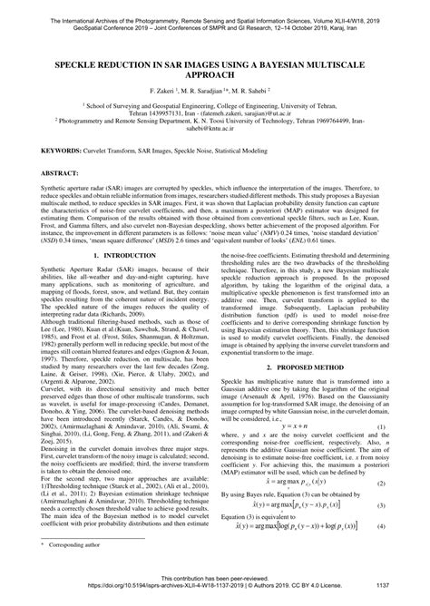 Pdf Speckle Reduction In Sar Images Using A Bayesian Multiscale Approach