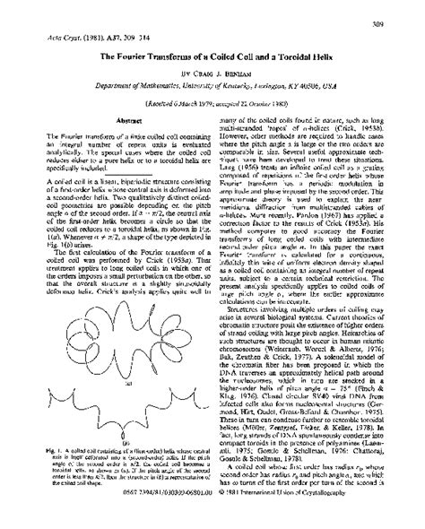 Pdf The Fourier Transforms Of A Coiled Coil And A Toroidal Helix