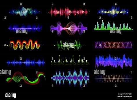 Sound Waves Set In Cartoon Design Bundle Of Different Shapes Of Frequency Audio Waveform Music