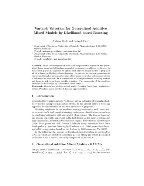Pdf Variable Selection For Generalized Additive Mixed Models By