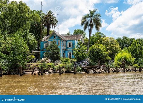 Boot Tour De Parana Delta Tigre Buenos Aires Argentina Palmbomen Bouwplaats Van Een Modern