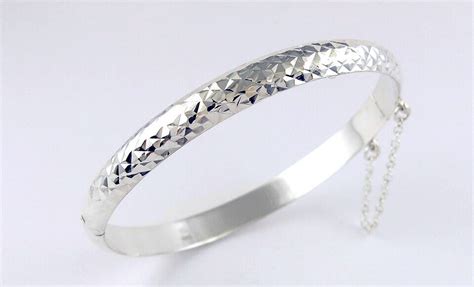 Sterling Silver 925 7mm Diamond Cut Bangle Bracelet For Women 7 Inch