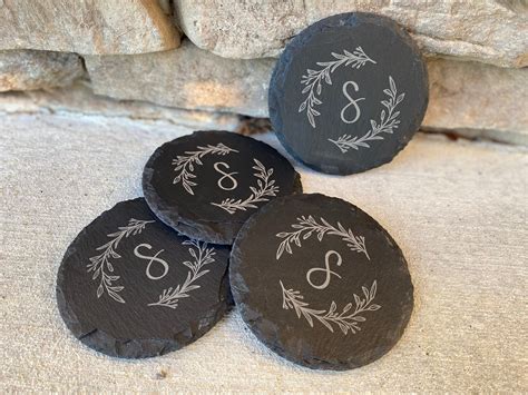 Set Of 4 Slate Drink Coasters Engraved Coasters Custom Etsy