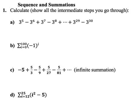 Solved Sequence And Summations 1 Calculate Show All The