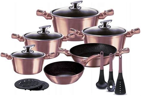 Zilner Topf Set 15 Tlg Rosa Keramik Marmortöpfe Mit Bratpfanne Und Wok